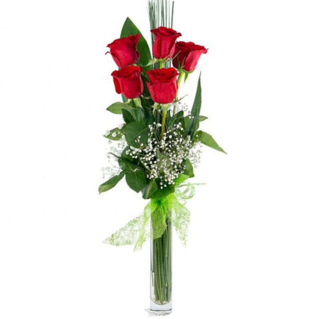 Ramo con 5 Rosas Rojas Extra - RAMOS DE ROSAS - Floristería La Orquídea®️